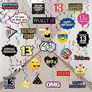 13th Birthday Hanging Swirls - 28 Pieces - Funny 13th Birthday Party Supplies, Decorations, Gifts and Favors