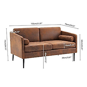 Karl home Loveseat Sofa 52" Bedroom Couch Mid-Century 2-Seat Sofa Bronzing Cloth Upholstered Love Seat with Metal Legs for Living Room, Bedroom, Balcony, Apartment, Office, Brown