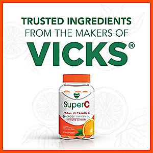 Vicks Super C Vitamin C Gummies, Energize + Replenish, Daytime Supplement for Immune Support with Vitamin C, B Vitamins, Green Tea Extract, Ginseng, and Goji Berries, Citrus Flavored, 36 Gummies