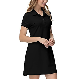 JINSHI Women’s Golf Dress Quick Dry Short Sleeve Polo Dress Tennis/Workout/Sport Dress Black Medium
