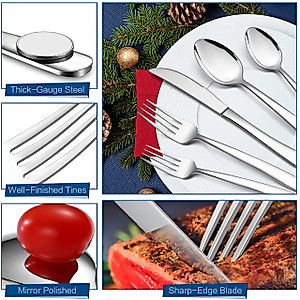 E-far Heavy Duty Silverware Set for 8, 40-Piece Stainless Steel Flatware Cutlery Set, Heavy Weight Metal Eating Utensils Sets for Home Restaurant Weddings, Mirror Polished & Dishwasher Safe