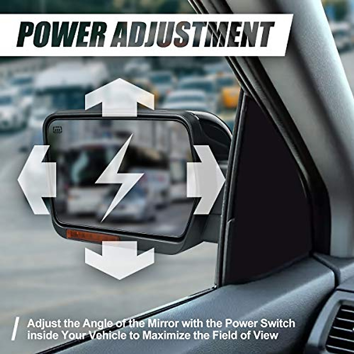 Left Driver Side Chrome Power Heated Glass w/Amber LED Turn Signal Light Towing Mirror Compatible with Ford F150 04-14