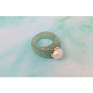 KOKAV 14K Yellow Gold with Jade and 10 mm Freshwater Pearl Statement Ring (5)