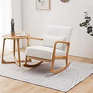 OKAKOPA Nursery Rocking Chairs with Ottoman, Upholstered Nursery Rocker Chair Glider Modern Rocking Chair with Foot Rest and Pillow, for Living Room Baby Room (White)