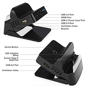 Switch TV Dock Docking Station Compatible with Nintendo Switch/Switch OLED Model, Portable Switch Base Charging Adapter Cradle with HDMI and USB3.0 Port