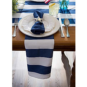 DII Cabana Stripe Outdoor Tabletop Collection, Stain/Wrinkle Resistant & Waterproof, Table Runner, 14x72, Nautical Blue
