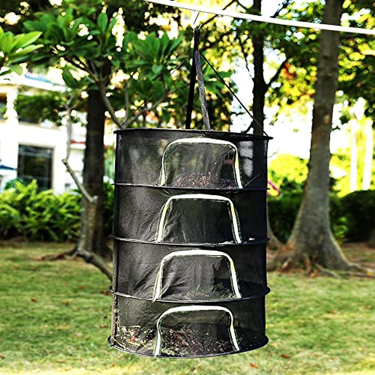 ALSIX 4 Layers Herb Drying Rack - Collapsible Mesh Drying Rack - Herb Drying Rack Hanging with U-Shape Zippers Pothook and Storage Pouch, Include 2 Pc 6.5" Garden Scissor and Operating non-Slip Gloves