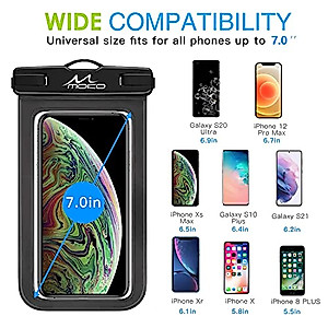 MoKo Waterproof Phone Pouch Holder, Cellphone Case Dry Bag with Lanyard Armband Compatible with iPhone 14 13 12 11 Pro Max, Samsung S21/S20/S10, Black