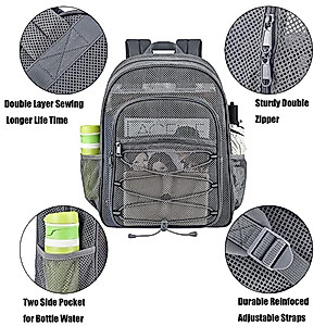Heavy Duty Mesh Backpacks for Adults, Mesh School Booking Bags for Boys and Girls, See Through Backpack with Adjustable Straps, Mesh Bags for Swimming(Grey)