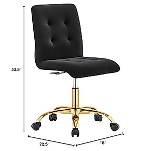 Modway Prim Armless Performance Velvet Office Chair in Gold Black
