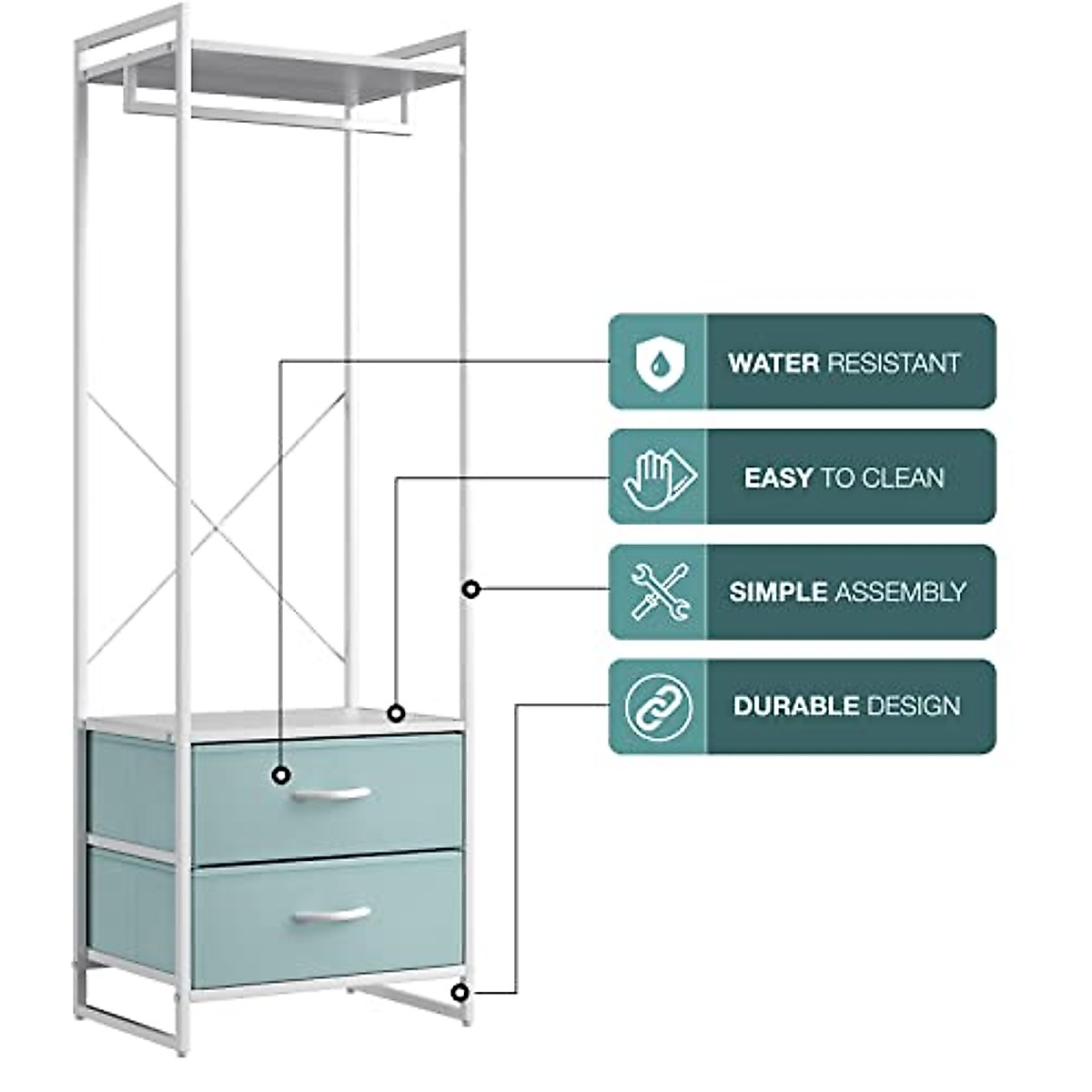 Sorbus Premium Cothing Rack with Drawers - Heavy Duty Wardrobe Closet with Metal Frame & Wooden Top - 70Inch Tall Garment Rack- Lightweight Freestanding Coat Closet - for Hallway, Bedroom