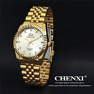 MASTOP Classic Design Golden Watch Stainless Steel Band Male Diamonds Quartz Wrist Watches for Man Gold
