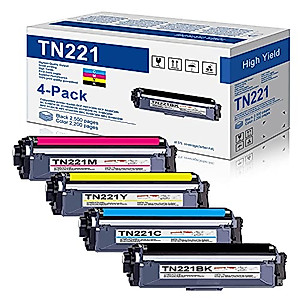 4-Pack(1BK+1C+1M+1Y) TN221BK TN221C TN221M TN221Y Toner Cartridge Replacement for TN 221 TN-221 MFC-9130CW HL-3140CW HL-3170CDW HL-3180CDW MFC-9330CDW MFC-9340CDW Printer