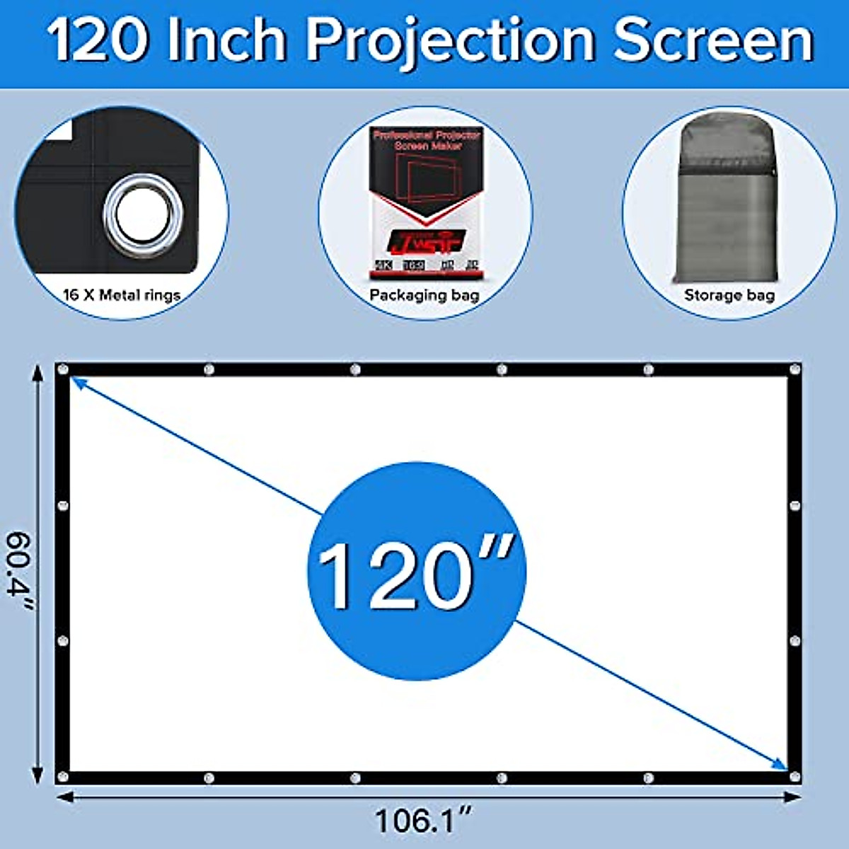Projector Screen,JWSIT 120 inch Outdoor Projector Screen,16:9 HD Foldable Anti-Crease Outdoor Movie Screen, Portable Projector Screen with Carrying Bag for Home Theater Backyard