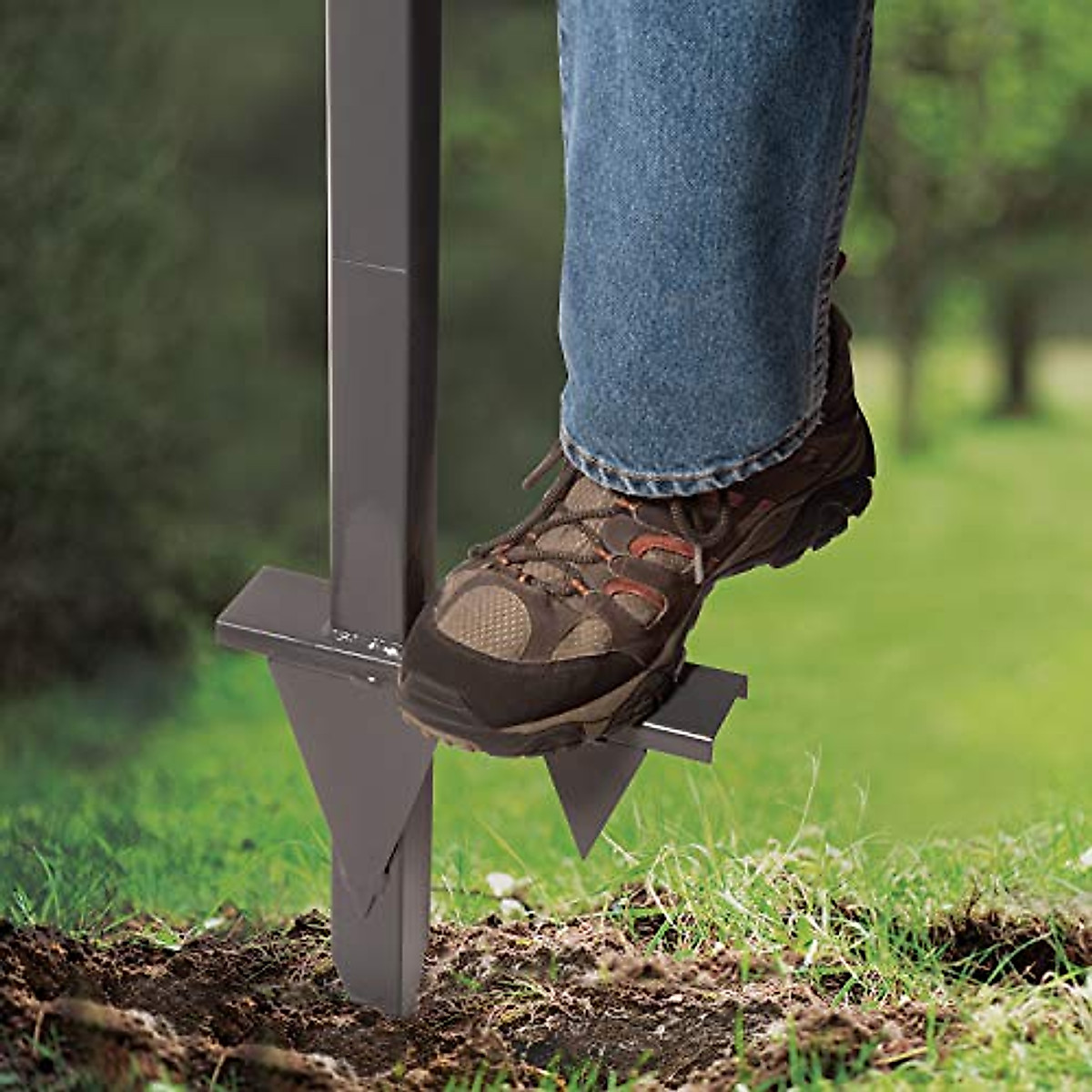 Aqua Joe SJ-SHSBB-GRY Steel Garden Hose Stand with Solid Brass Faucet, w/Quick Install Anchor Base