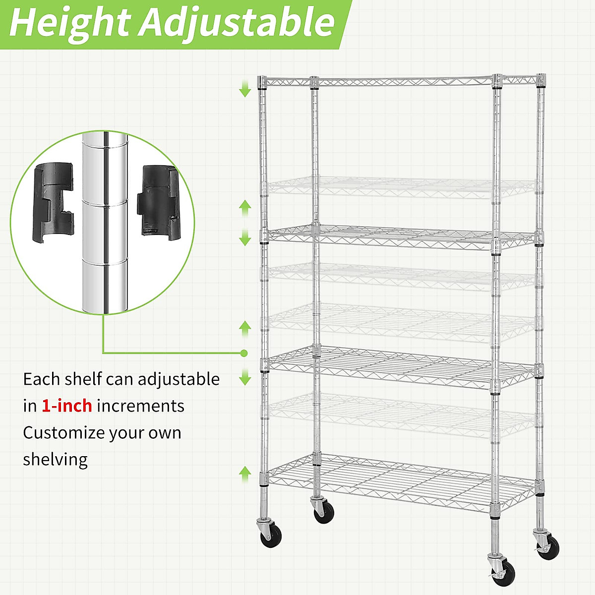YYkokocat 4 Tier Shelving Unit 62" H Adjustable Metal Shelves w/Wheels Heavy Duty Storage Shelf 1400Lb Capacity Garage Shelving Storage Wire Shelving for Kitchen, 36" L x 14" D x 62" H, Chrome