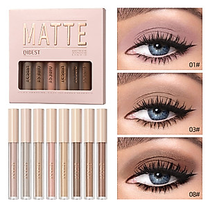 BestLand 8 Colors Liquid Matte Eyeshadow Set Nude Black Smokey Eyeshadow Cream Eyeshadow Primer Waterproof Quick Drying Eye Brightener Highlighter Blusher Eye Shadow Makeup