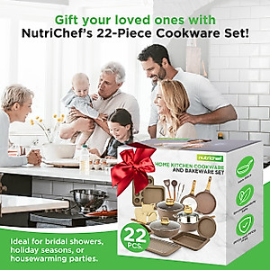 Nutrichef 22-Piece Maroon Marble Non-Stick Cookware and Bakeware Set - Professional Home Kitchen Collection with Multi-Sized Pots, Pans, and Heat-Resistant Tools