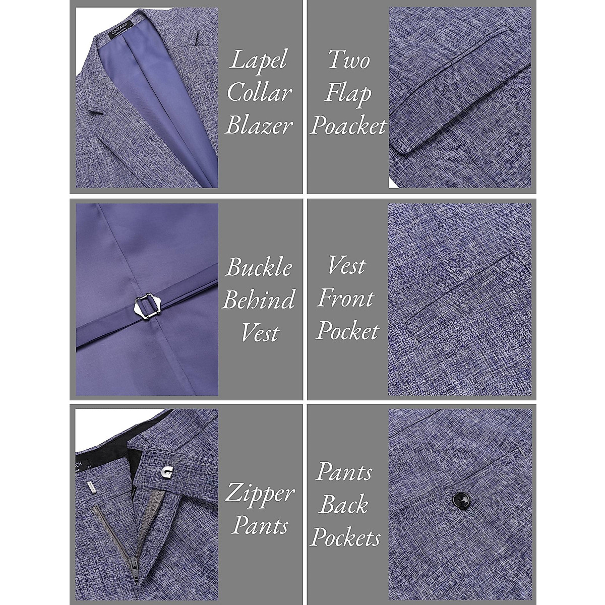 COOFANDY Men’s Casual 4 Piece Suits One Button Blazer Jacket Vest Pants with Tie Blue