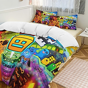 MNXTWHFSZ Geometry Anime and Dash 3-Piece Bedding Set 79""x90"" 1 Duvet Cover and 2 Pillowcases Funny Bedroom Accessories, Style