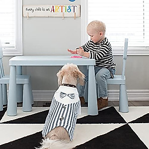 DENTRUN Dog Tuxedo Stylish Suit Formal Puppy Bow Tie Costume, Puppy Vertical Stripe Tuxedo Outfits Wedding Halloween Birthday Cosplay Party Shirt, Pet Clothes for Small Medium Dogs