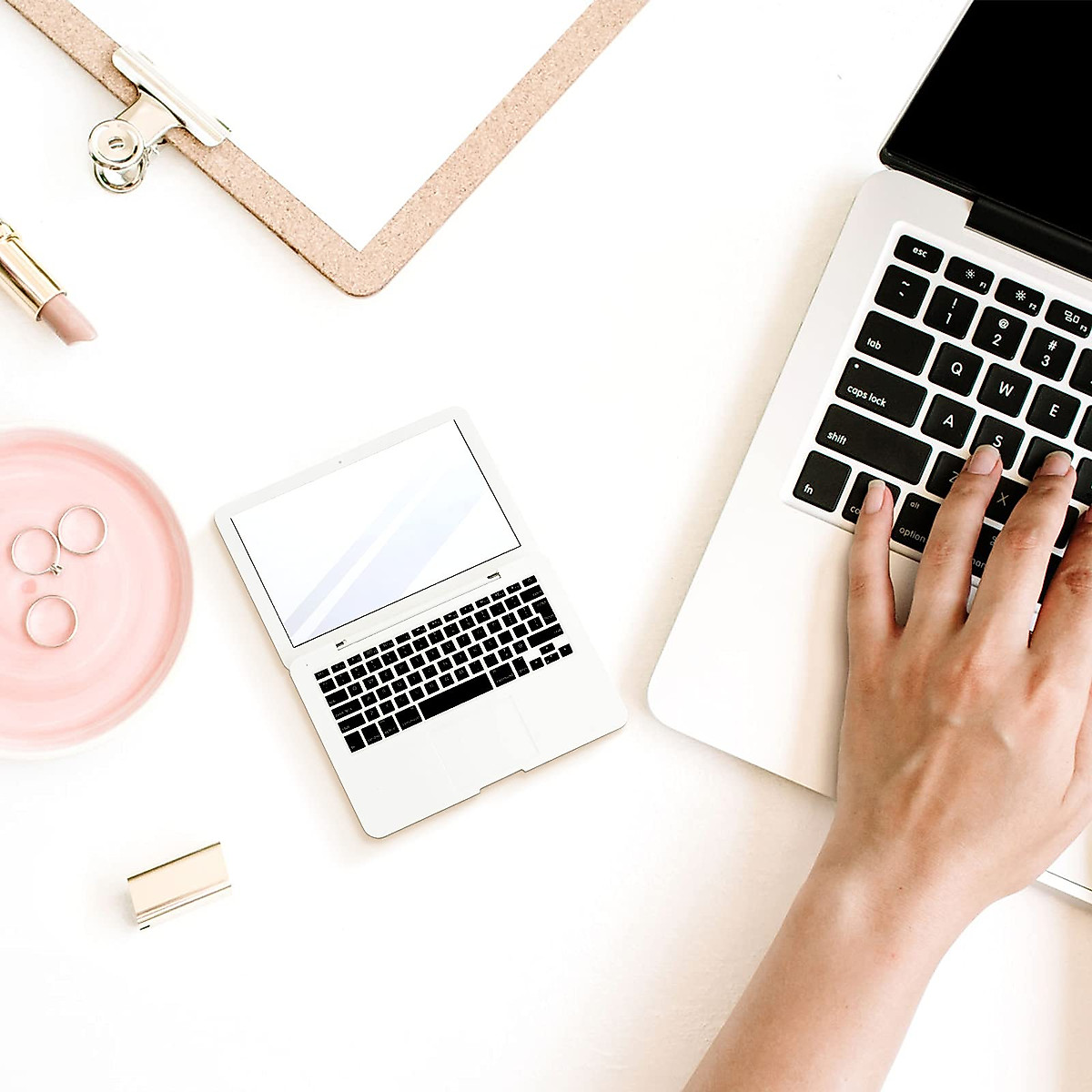 Jetec Mini Cat Laptop Toy Pocket Mirror Cat Laptop 3.7 x 2.5 Inch Tiny Fake Computer Compact Mirror for Dollhouse Pet Travel Makeup Decoration(White)