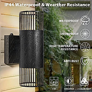 APOTO Dusk to Dawn Outdoor Wall Light Fixture,11W LED Up and Down Porch Light,3000K|4000K|5000K Exterior Wall Sconce Wall Mount,Aluminum Wall Lamp,IP44 Waterproof Outside Lights for House Front Door