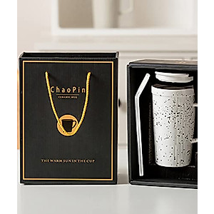 SHANYANTAOCI Large Mug Ceramic Coffee Cup with Straw, 16 oz Big Ceramic Water Cup with Lid and Straw, Tall Drinking Cup for Soda Cola Milk Juice, Unique Graduation Gifts for Birthday and Christmas