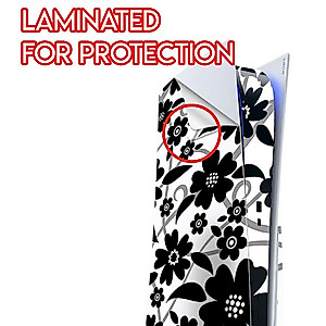 ITS A Skin Skins Compatible with Sony Playstation 5 Console Disc Edition - Protective Decal Overlay Stickers wrap Cover - Black White Flower Print