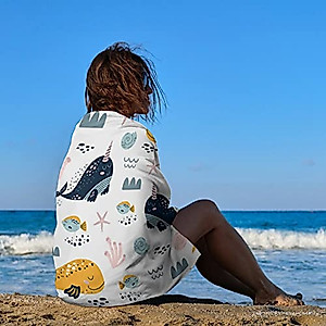 My Little Nest Bath Towels Soft Absorbent Bathroom Towel Whales Sea Animals Pattern Quick Dry Bath Towel Large Shower Towels Lightweight Hand Towels 31" x 51"