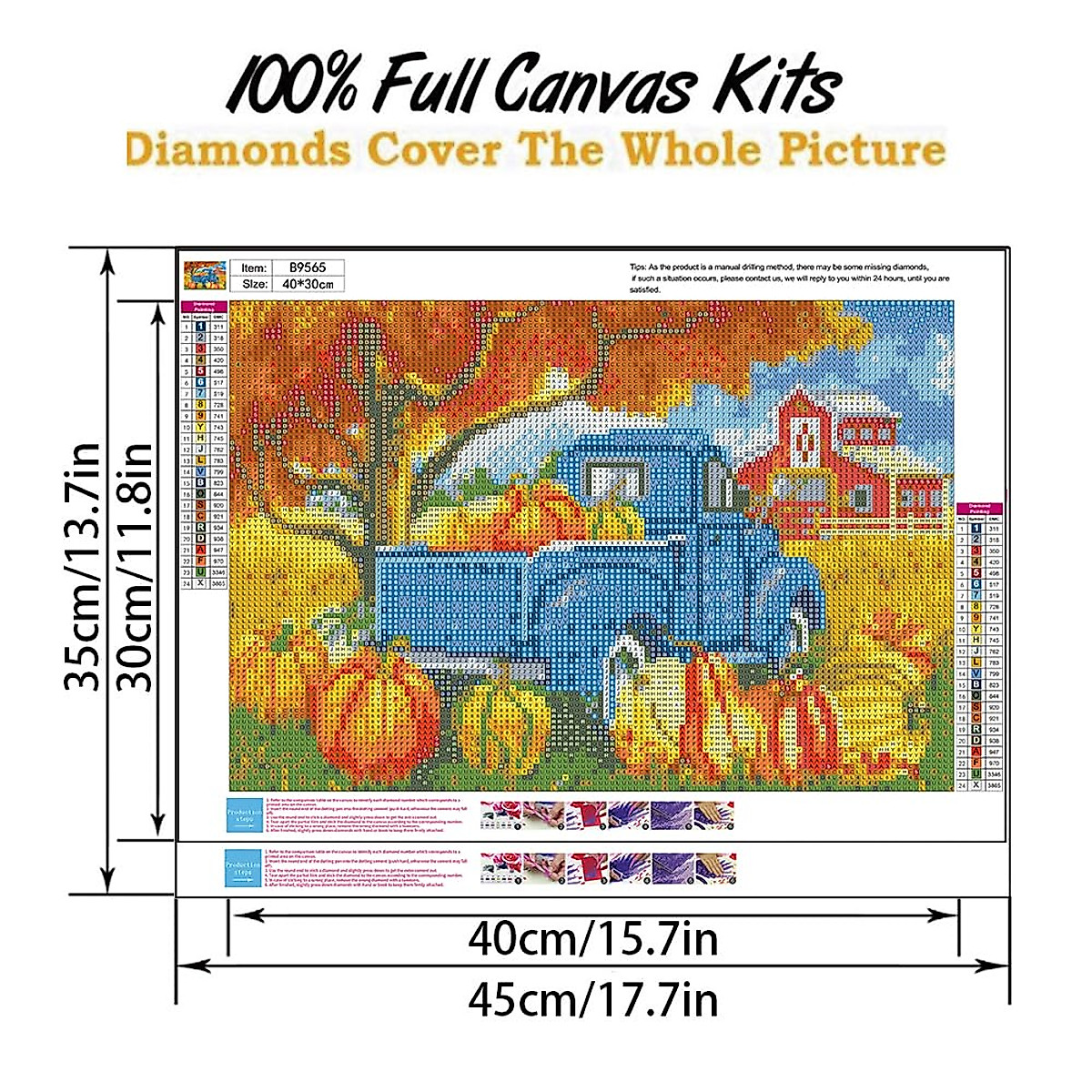 Thanksgiving Fall Diamond Painting Kits for Adults - Fall Pumpkin Truck Diamond Art Kits 5D Paintings with Diamond Dots Full Drill Round Gem Art,for Thanksgiving DIY Gift and Home Decor12x16inch