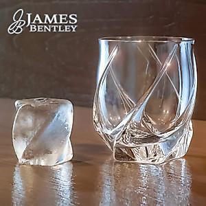 JAMES BENTLEY Glass Vride Heavy Tumbler – Elevate your Drinking Experience with our Whiskey Set of 2 Hand Blown, Double Wall Glass Tumbler (9.5oz) with Ice Mold Tray - Whiskey Glasses for Men