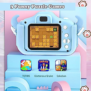 Kids Camera Toys for 3-12 Years Old Boys Girls,Selfie HD Digital Video Cameras for Kids with Protective Silicone Cover, 32GB SD Card,Toddler Digital Camera (Blue)