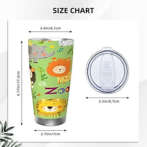 AYCZN Zoo 20 OZ Tumbler Stainless Steel Travel Coffee Mug, Lion Tiger Insulated Water Bottle with Lid and 2 StrawsLeakproof Thermal Cup