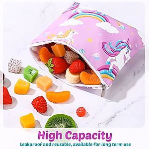 Chumia 6 Pieces Reusable Snack Sandwich Bags School Lunch for Kid Students Adults Large Snack Pouch Zipper Cartoon Washable Bags for Food 7 x 7 Inch