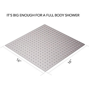 AWARA 16 Inch Rain shower head, Square Ultra Thin 304 Stainless Steel High Pressure shower head, Large Brushed Nickel Rainfall Shower Head, Full Body Coverage Modern Waterfall Shower Head