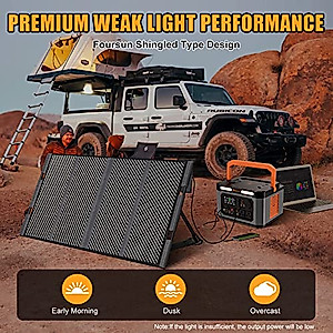 Foursun 100W Portable Solar Panel, Foldable Shingle Solar Panel for Power Station, 18V Solar Battery Charger，IP67 Waterproof，Independent Support Rod, for Solar Generator, Power Bank, 12V Car Battery