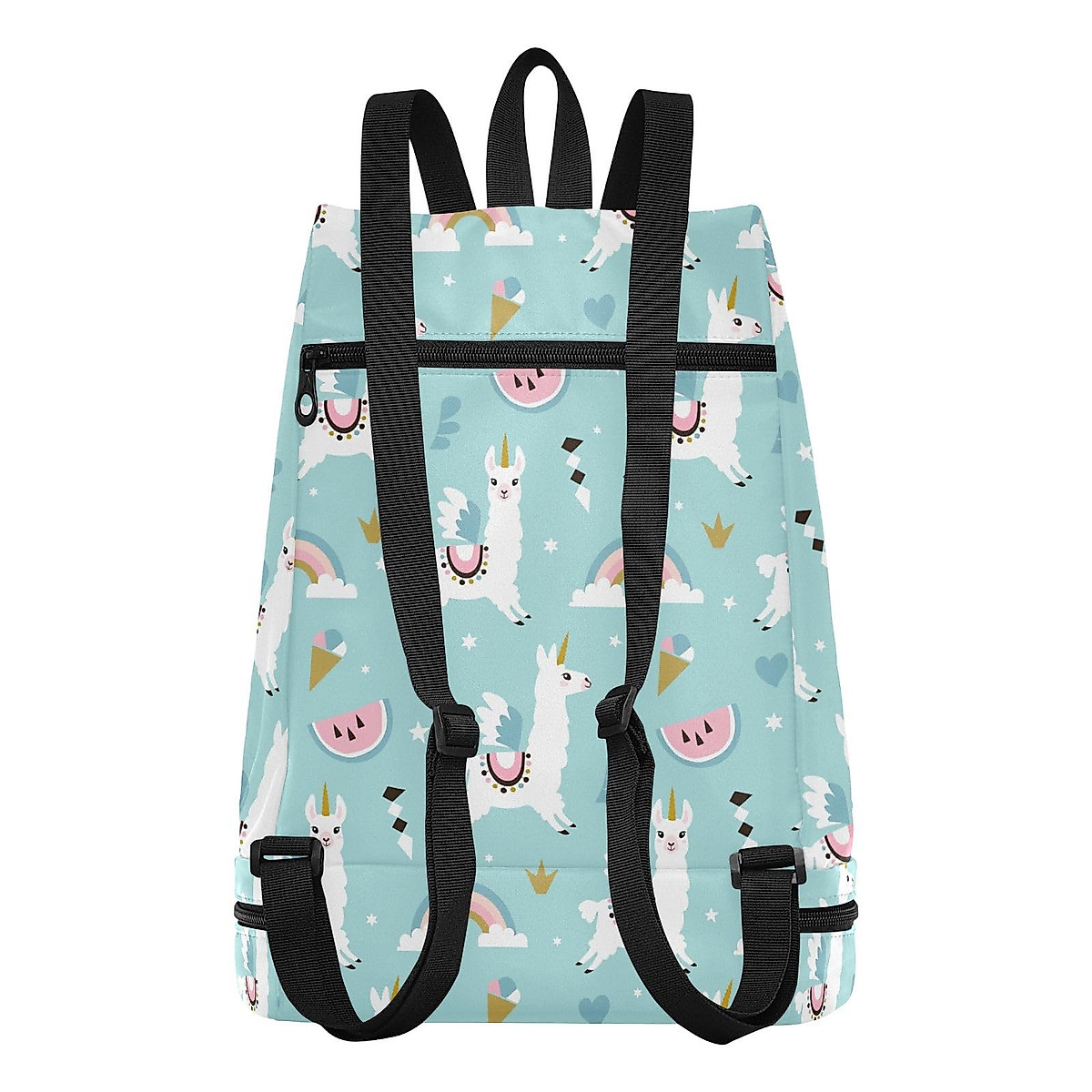 Joisal Rainbow Alpaca Pattern Swimming Backpack with Shoe Compartment Backpack Gym Bag for Men, Competitive Swim Bag