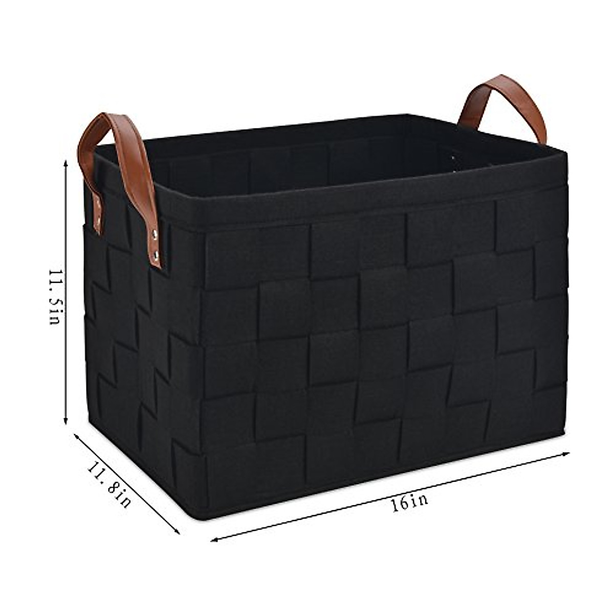 Collapsible Storage Basket Bins, Foldable Handmade Rectangular Felt Fabric Storage Box Cubes Containers with Handles- Large Organizer For Nursery Toys,Kids Room,Towels,Clothes, Black （16"x11.8"x11.5"）