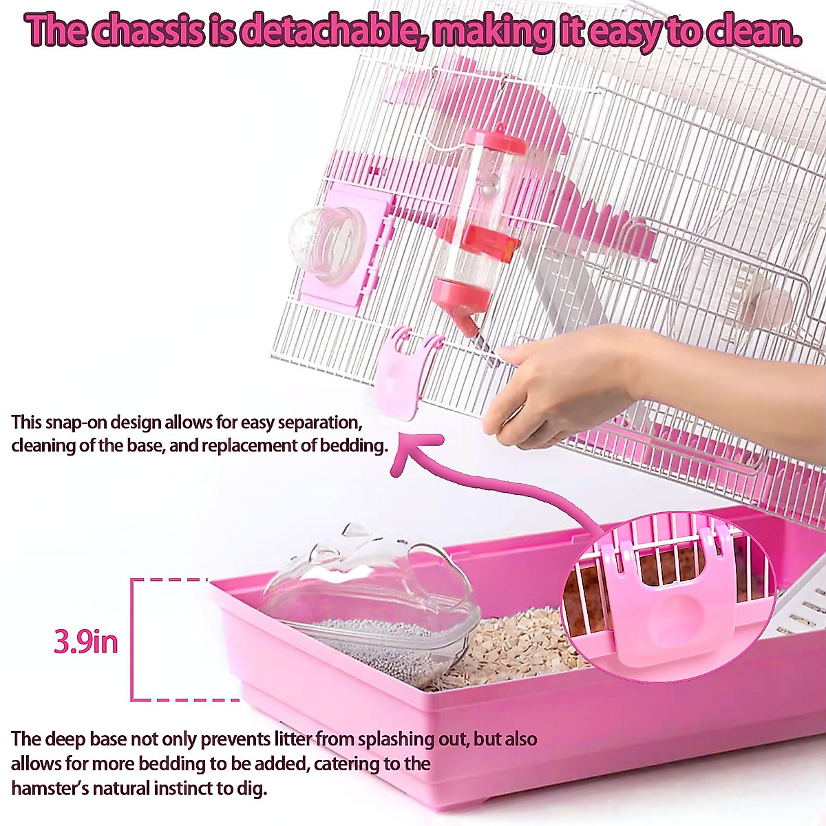 kathson Hamster Cages and Habitats Large Gerbil Cage with Accessories Hut Exercise Wheel Water Bottle Bowl Bathtub Small Animal Basic Cage for Syrian Hamster，3- Levels，22" L x 12.5" W x 14" H，Pink