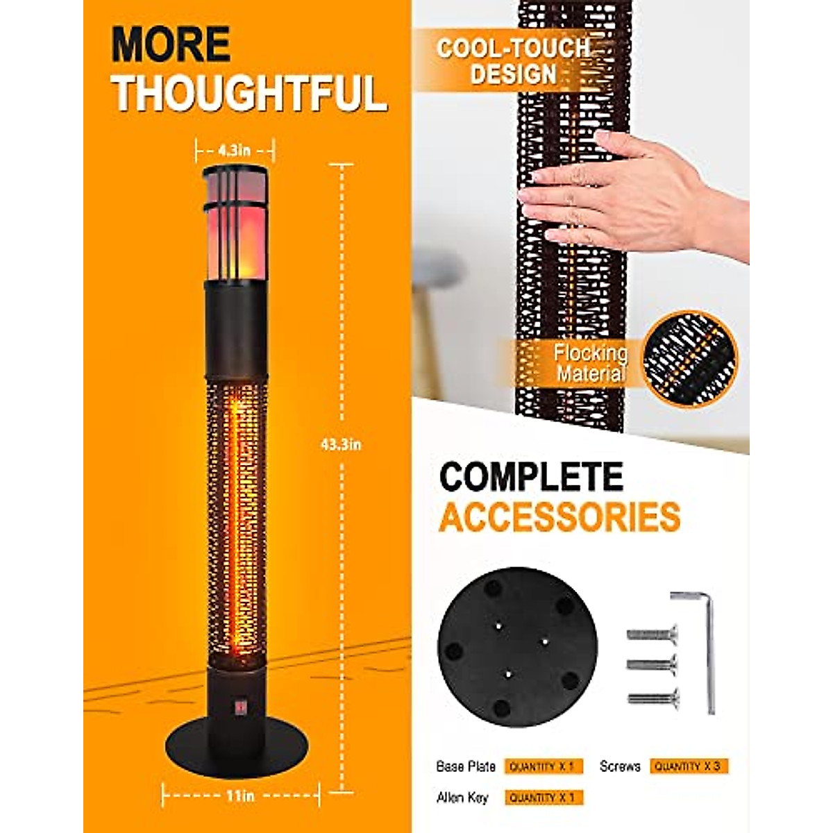 Star Patio Outdoor Freestanding Electric Patio Heater with LED Flame Light, Column Outdoor Heater Suitable as a Balcony Heater, Christmas Party Heater, Perfect for Outdoor Decoration, 1588-RDMF