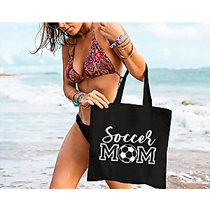 GXVUIS Soccer Mom Canvas Tote Bag for Women Aesthetic Football Reusable Grocery Shoulder Shopping Bags Funny Gifts for Mama Black