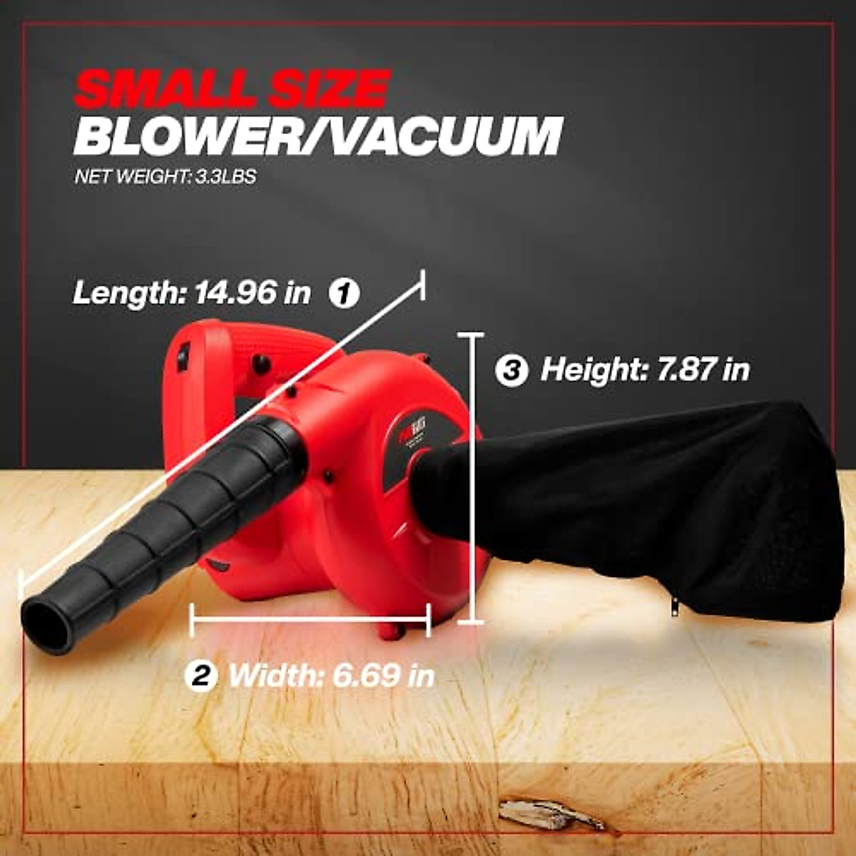 PROMAKER Corded Electric Leaf Blower, Small handheld Blower/Vacuum for home with a variable speed (7 levels of speed) 2 in 1, Air Duster with a dust bag for Computer/Leaf/Dusting 400W 120V PRO-SP400.