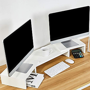 SUPERJARE Large Monitor Stand Riser, Adjustable Screen Stand for Laptop Computer/TV/PC, Upgrade Length Desktop Organizer - White