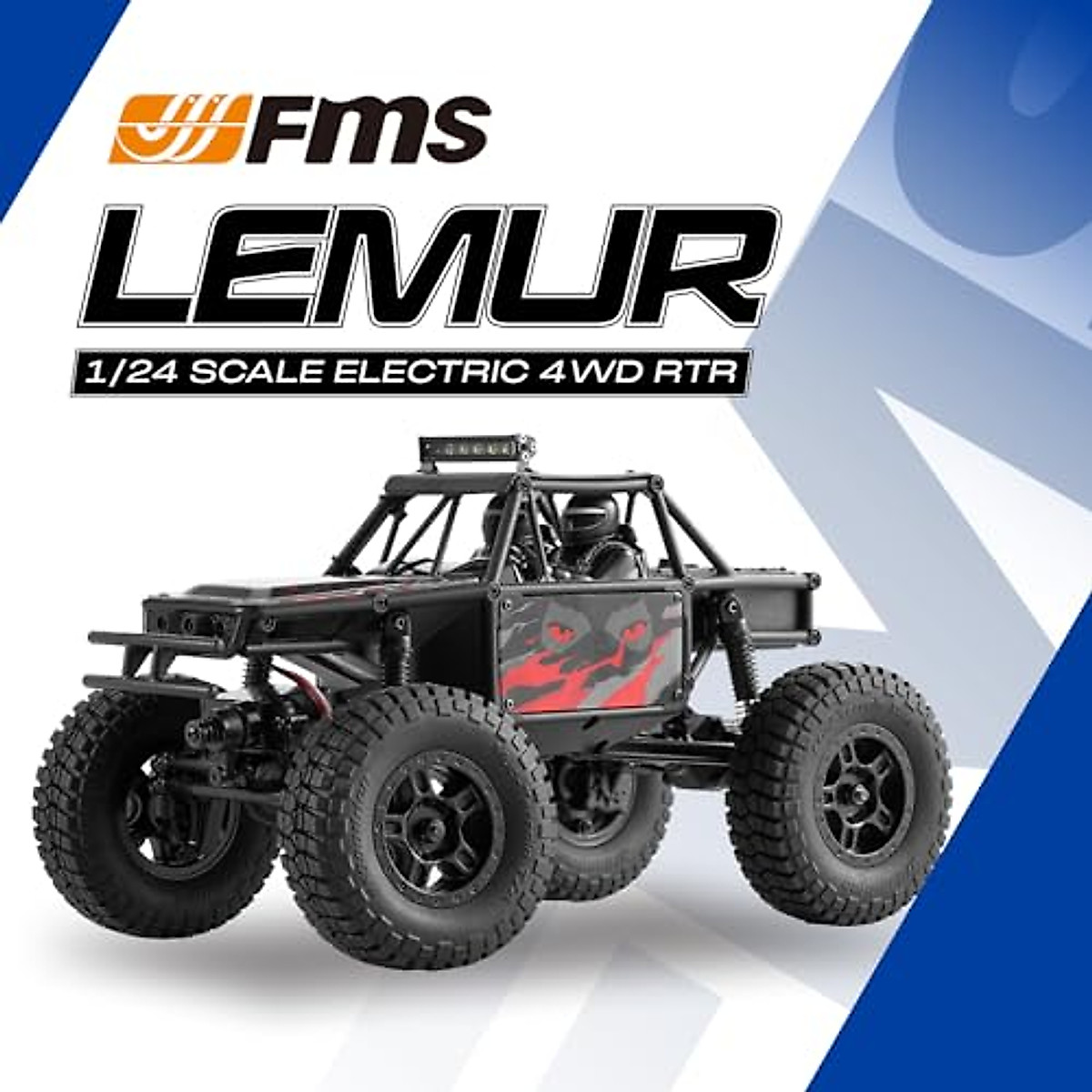 MQ & KUN FMS FCX24 1/24 Lemur RTR, 4x4 Brushed RC Buggy 8KPH+ RC Monster Baja Truck All-Terrain Off-Road RC Rock Crawler for Adults Included LED Headlight, Battery, 2.4Ghz Remote Control(Red)