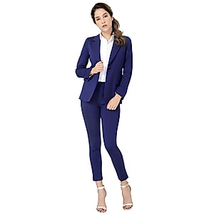 Marycrafts Women's Business Blazer Pant Suit Set for Work 12 Navy