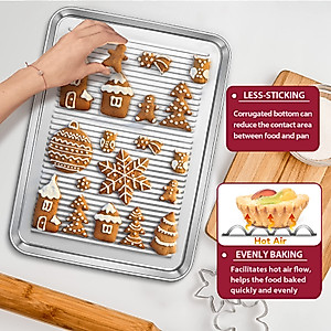 Large Baking Sheet Pan Set of 2 for Oven, P&P CHEF Stainless Steel Cookie Sheets Trays Bakeware, Rectangle 16 x 12 x 1 Inch, Corrugated Bottom & Mirror Finished Surface, Dishwasher Safe