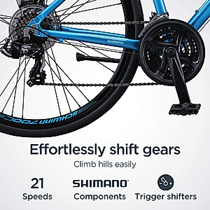 Schwinn Volare 1200 Flat Bar Hybrid Sports Road Bike, Men and Women, 21-Speed, 700c Wheels, 17-Inch Aluminum Frame, Disc Brakes, Blue