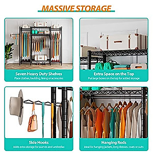 PUNION Clothing Rack Heavy Duty Clothes Rack, L Shaped Pro Garment Rack with 7 Shelves, Sturdy Metal Wardrobe Closet Rack for Hanging Clothes, 56" L x 14" W x 71" H, Max Load 520lbs, Black, GR7L