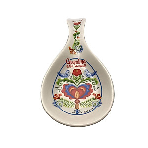 Decorative Ceramic Kitchen Spoon Rest by E.H.G | Birds Artwork "Grandma is the Greatest"
